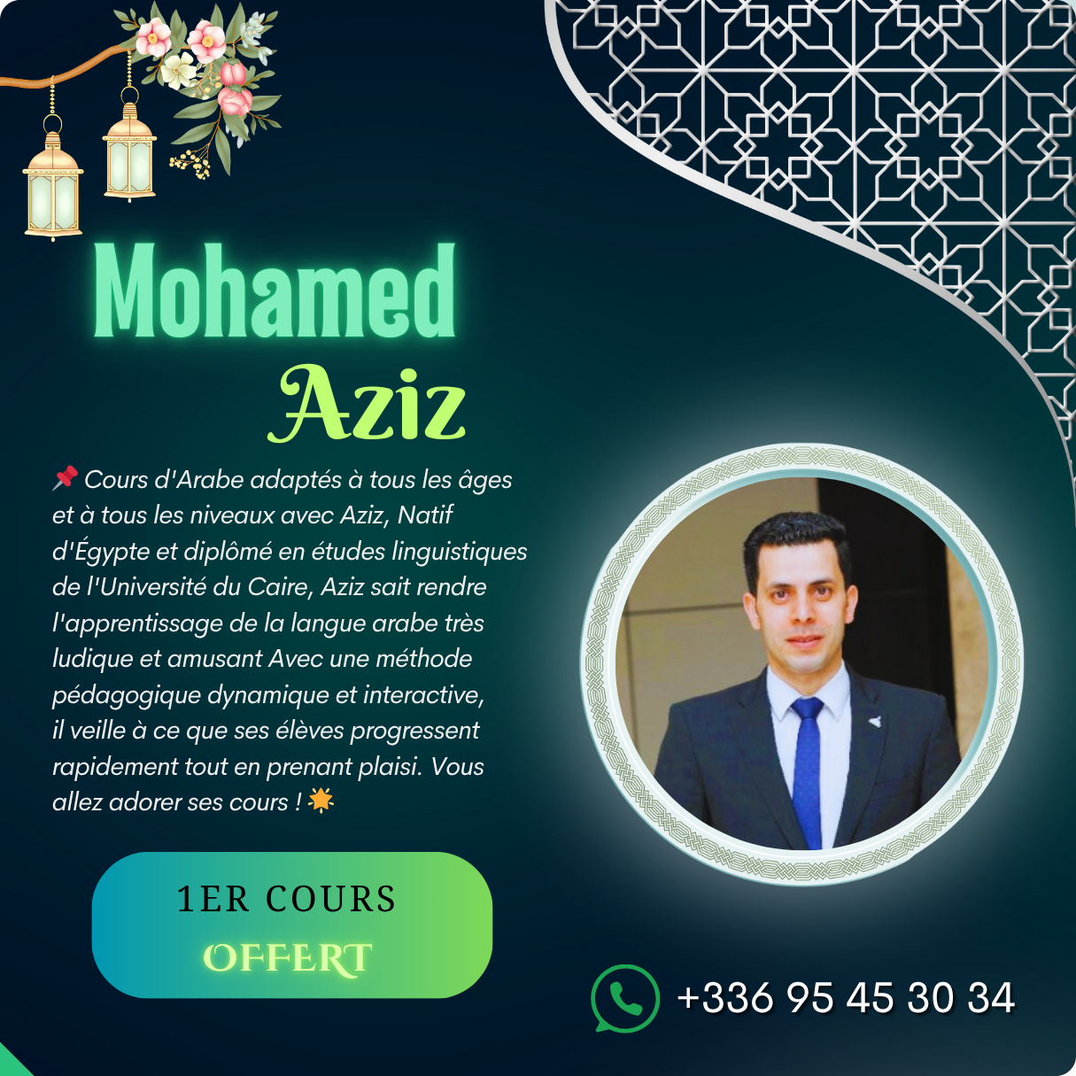 Mohamed Aziz : Professeur d’arabe recommandé – (+624h)